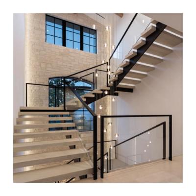 Cina Condominium wood stair tread replacement mono stringer wood straight floating stairway in vendita