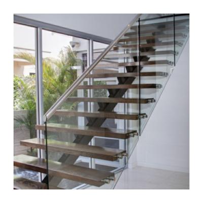 Cina Condominium wood stair tread replacement mono stringer wood straight floating stairway in vendita