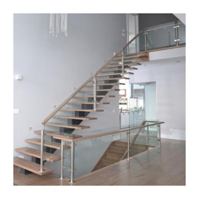 中国 General direct sales loft glass wood stairs single keel indoor steel wood straight staircase 販売のため