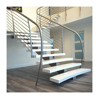 中国 Apartment residential wood stairs central stringer straight stairs 販売のため