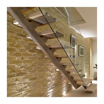 Cina Library solid wood tread saircase single stringer wood treads straight stairway in vendita