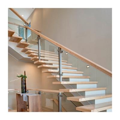 Cina Library solid wood tread saircase single stringer wood treads straight stairway in vendita