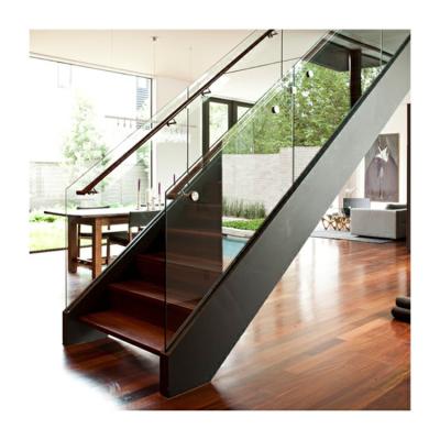 Cina Library solid wood tread saircase single stringer wood treads straight stairway in vendita