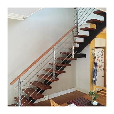 Cina Library solid wood tread saircase single stringer wood treads straight stairway in vendita