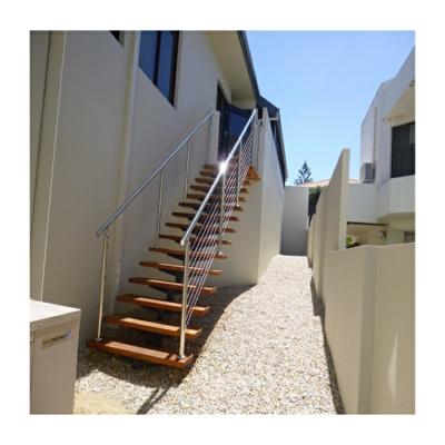 Cina Library solid wood tread saircase single stringer wood treads straight stairway in vendita