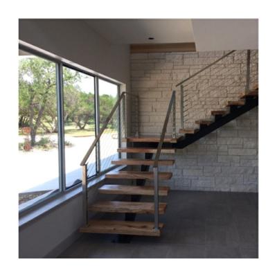 Cina Foshan factory wood handrail stair central stringer wooden straight wood tread staircase in vendita