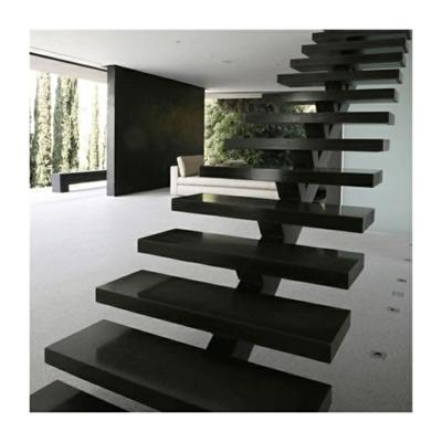 Cina Factory wood stair rail single stringer straight staircase with wood steps in vendita