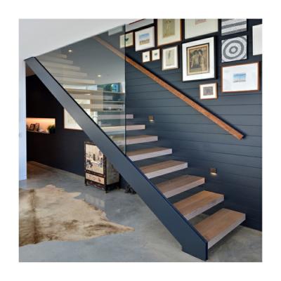 Cina Townhouse timber glass staircase central stringer modern wood straight stairway in vendita
