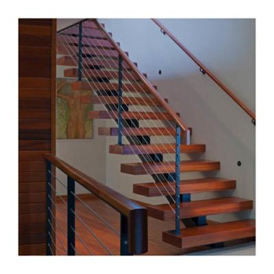Cina Townhouse wooden box step stairs central stringer mono beam wood straight stairway in vendita