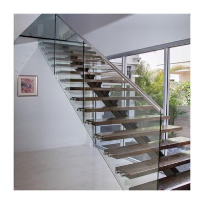 Cina Household individual  creater house glass wood stairs single keel wood steel straight stairs in vendita