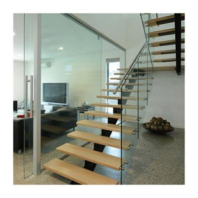 Cina China wood stright single stringer solid wood straight staircase in vendita