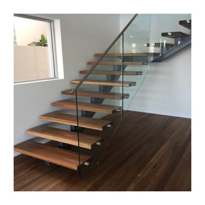 Cina House project wooden glass staircase mono keel straight staircase interior wood stairs in vendita