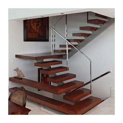 Cina Factory wood metal stair central stringer straight solid wood staircase in vendita