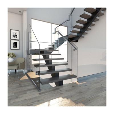 中国 Hotel used wooden tread staircase mono stringer straight stairway wood tread 販売のため