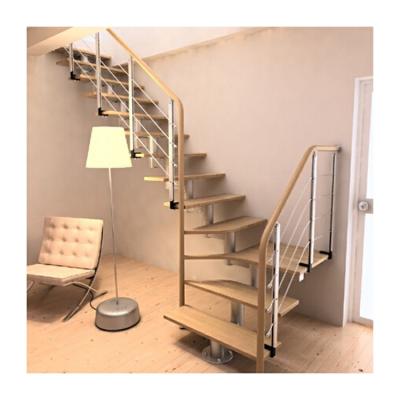 中国 Condominium indoor wooden staircase stair central stringer wood steel straight stairway 販売のため