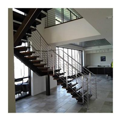 中国 Factory wholesale indoor mild steel wood stairs single beam straight glass wood stairs 販売のため