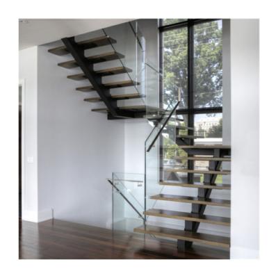 中国 Villa cherry wood stairs central stringer wood tread straight staircase 販売のため