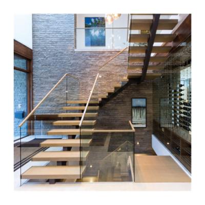 中国 Factory direct sales metal wood stairs unique keel modern steel wood straight stairs 販売のため