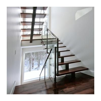 中国 Department iron wood stairs central stringer indoor wood straight staircase 販売のため
