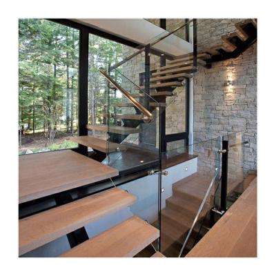 中国 Factory supply modern indoor steel wood stairs single beam wooden steel straight stairs 販売のため