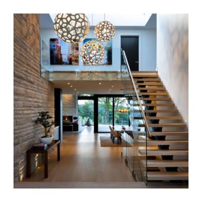 中国 Original factory glass wooden staircase single beam wood straight stair 販売のため