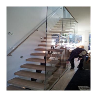 中国 House project customize wood stair railing one beam straight floating glass wood stairs 販売のため