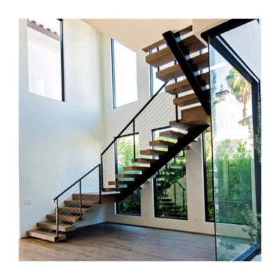 中国 Made in China steel wood stairs single stringer indoor wood straight stairs tread 販売のため