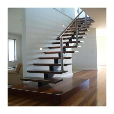Cina Condominium wood stair design mono keel modern straight steel wood staircase in vendita
