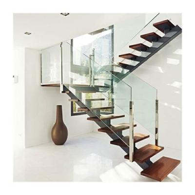 Cina Residential l shaped wood staircase single stringer wooden steps' straight stair in vendita