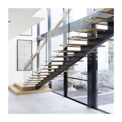 Cina Residential l shaped wood staircase single stringer wooden steps' straight stair in vendita