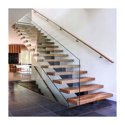 Cina Residential l shaped wood staircase single stringer wooden steps' straight stair in vendita