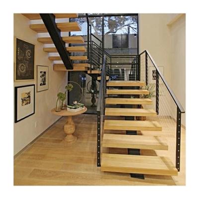 中国 China manufacturer space-saving wood stair mono stringer steel wooden straight staircase 販売のため