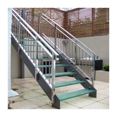 Cina 2023 Glass Treads Straight Stair Double Stringer Standoff Railing Straight Staircase in vendita