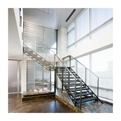 Cina 2023 Straight Metal Stair Double Stringer Cable Railing Straight Staircase in vendita