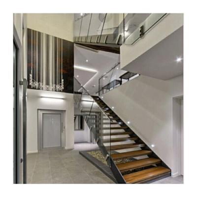 中国 2023 Wood Treads Straight Stair Double Stringer Glass Railing Straight Staircase 販売のため