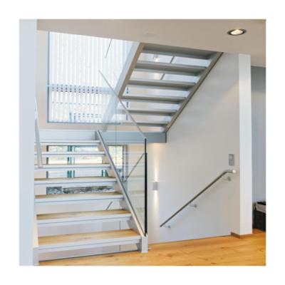 Cina Beautiful shape double stringer straight staircase special led light wood tread stairs in vendita