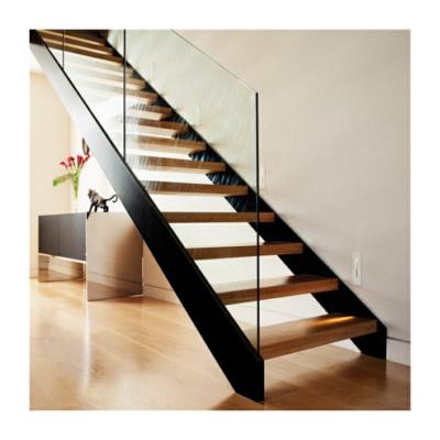 中国 Manufacturer double beam straight staircase steel oak wood stairs 販売のため