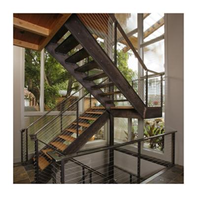 Cina Quality service straight stainless steel metal staircase central beam glass wood stairs in vendita