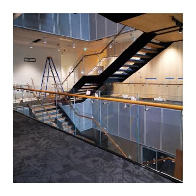 Cina Condominium stainless steel glass straight staircase indoor solid wood treads stairs in vendita