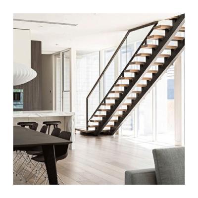 Cina Promotion straight stairs with glass railings wooden tread stairs in vendita