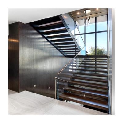 Cina Commercial straight iron railing staircase solid wood tread stairs in vendita
