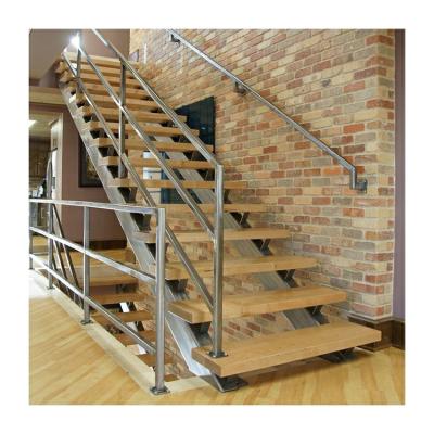 China Beautiful shape l shaped stairs with landing custom made wood stair Te koop