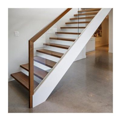 Cina Bright color led straight staircase wood tread stainless steel stair in vendita