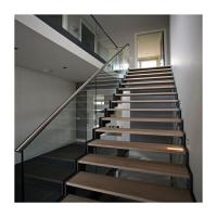 China Elegant style floating straight staircase single stringer wood stair for sale