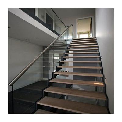 中国 Elegant style floating straight staircase single stringer wood stair 販売のため