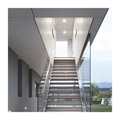中国 Elegant style floating straight staircase single stringer wood stair 販売のため