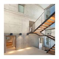 China Elegant style floating straight staircase single stringer wood stair for sale