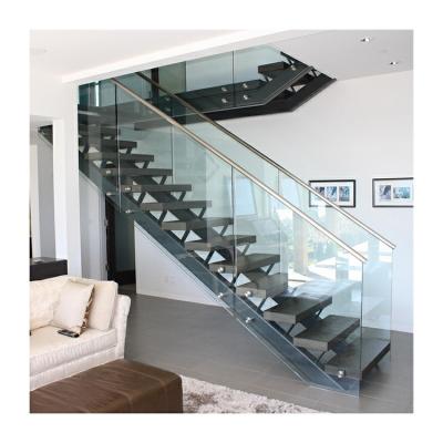 Cina Foshan factory straight staircases design wood tread indoor stair in vendita