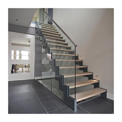 Cina Household individual straight glass stairs u shaped wood staircase in vendita