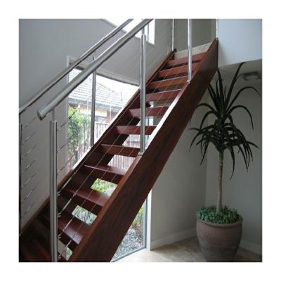 Cina Luxury double spine straight stairs steps wood staircase in vendita